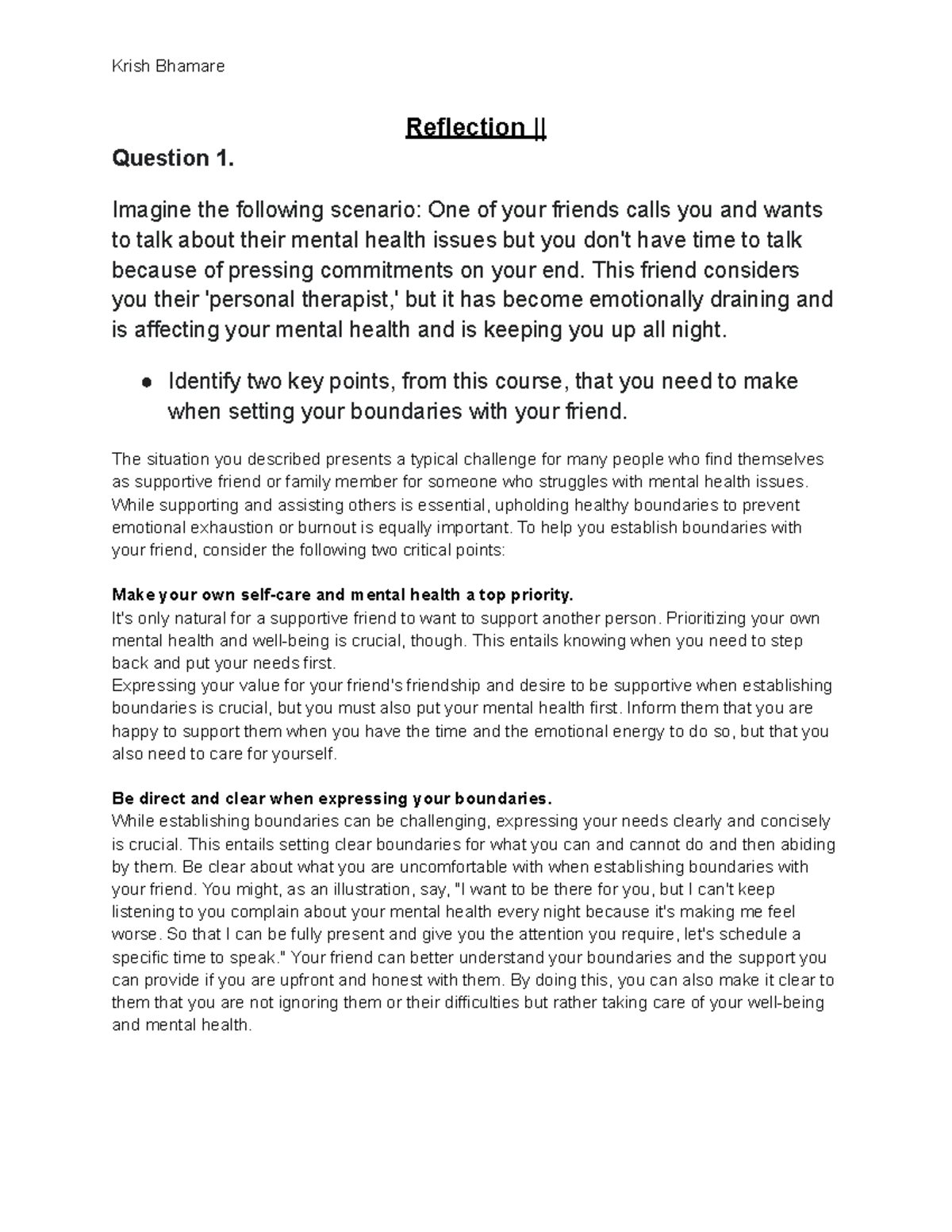 Reflection - note - Krish Bhamare Reflection || Question 1. Imagine the ...