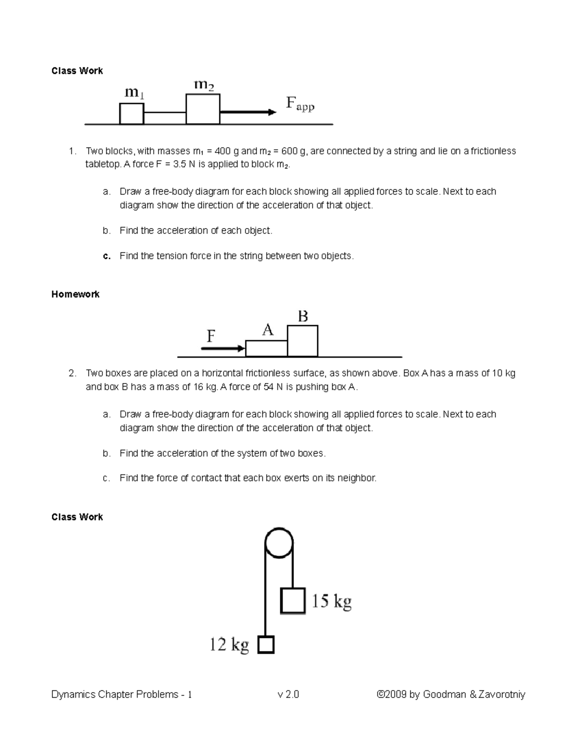 AP 1 sum of all forces practice - Class Work 1. Two blocks, with masses ...