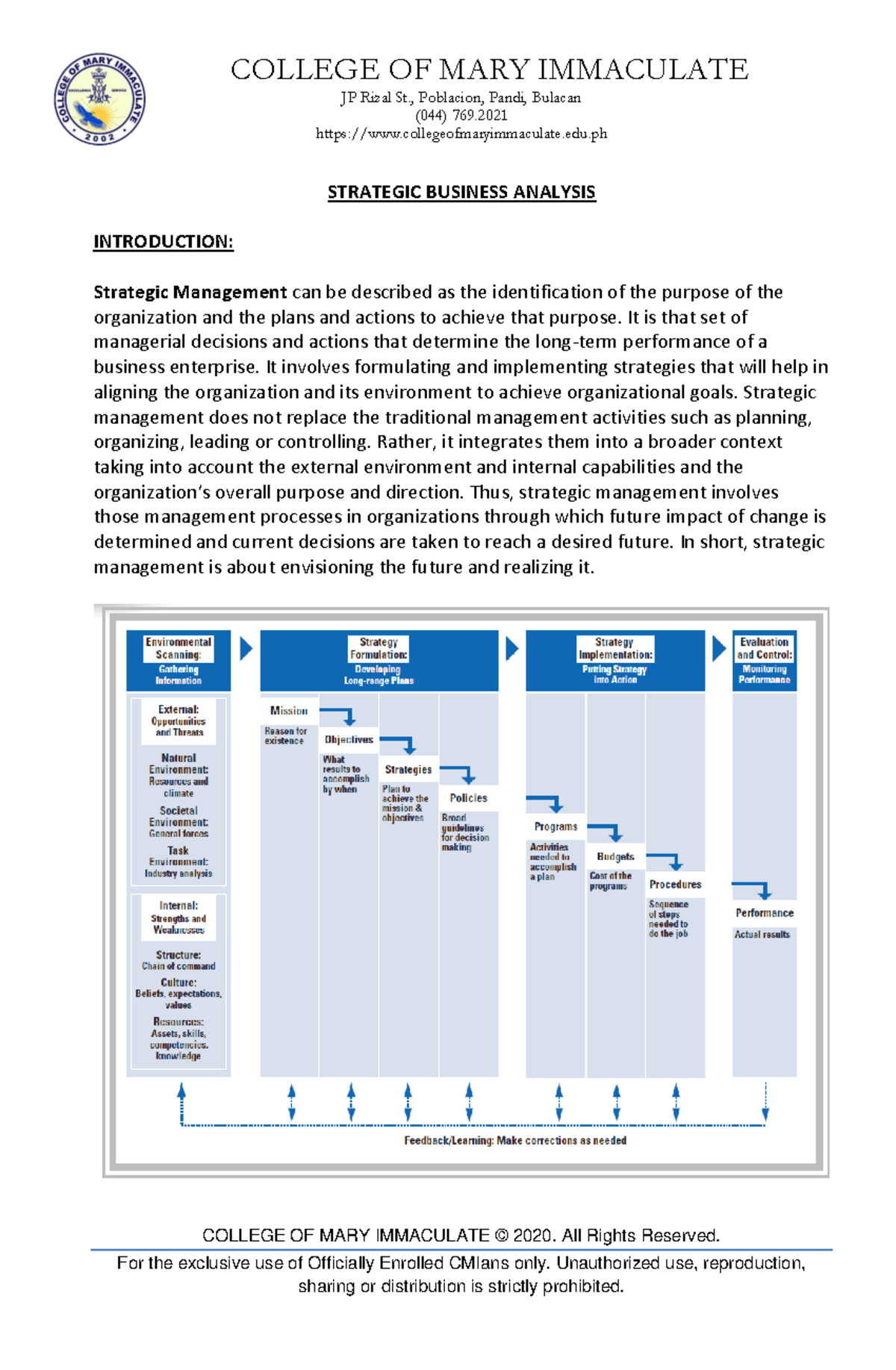 Introduction to Strategic Business Analysis - JP Rizal St., Poblacion ...