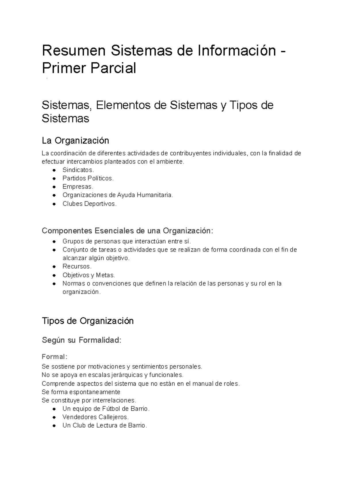 Resumen Sistemas De Información - Resumen Sistemas de Información - Primer Parcial Sistemas ...