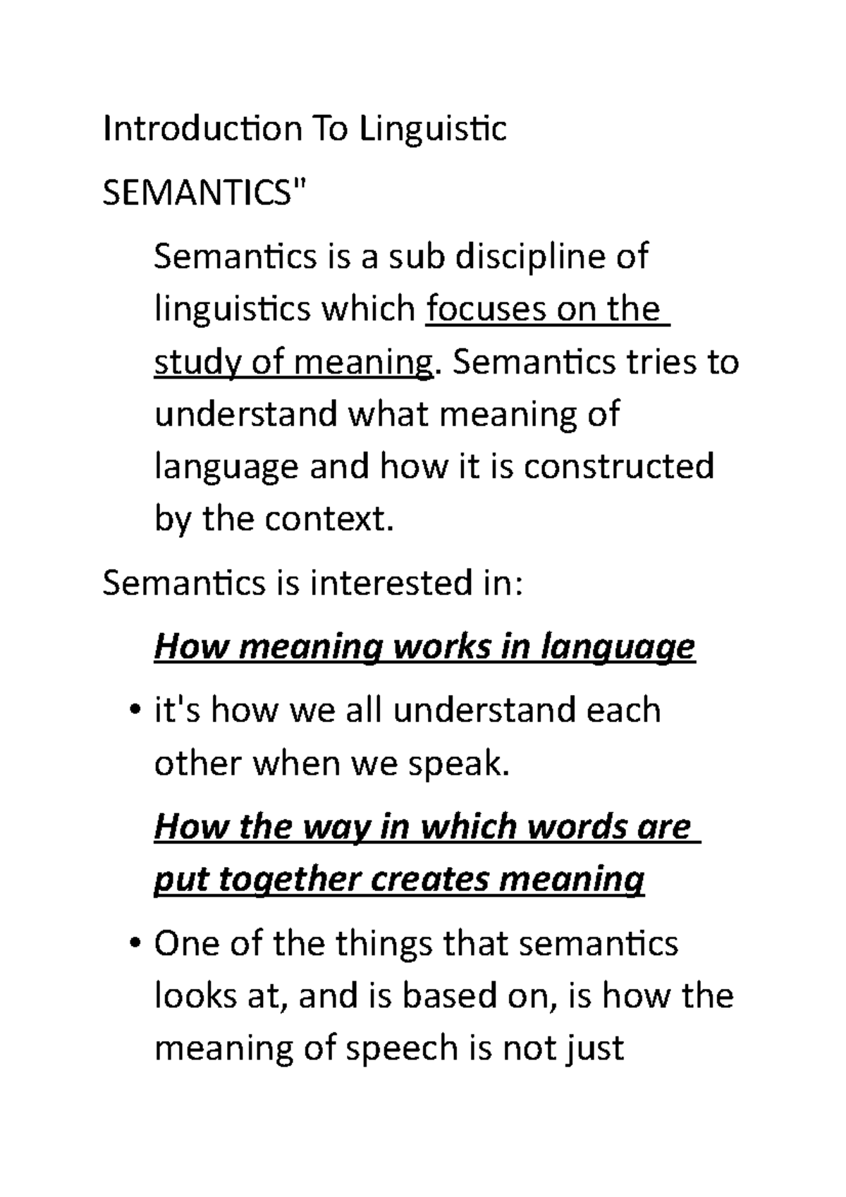Introduction To Linguistic - Introduction To Linguistic SEMANTICS ...
