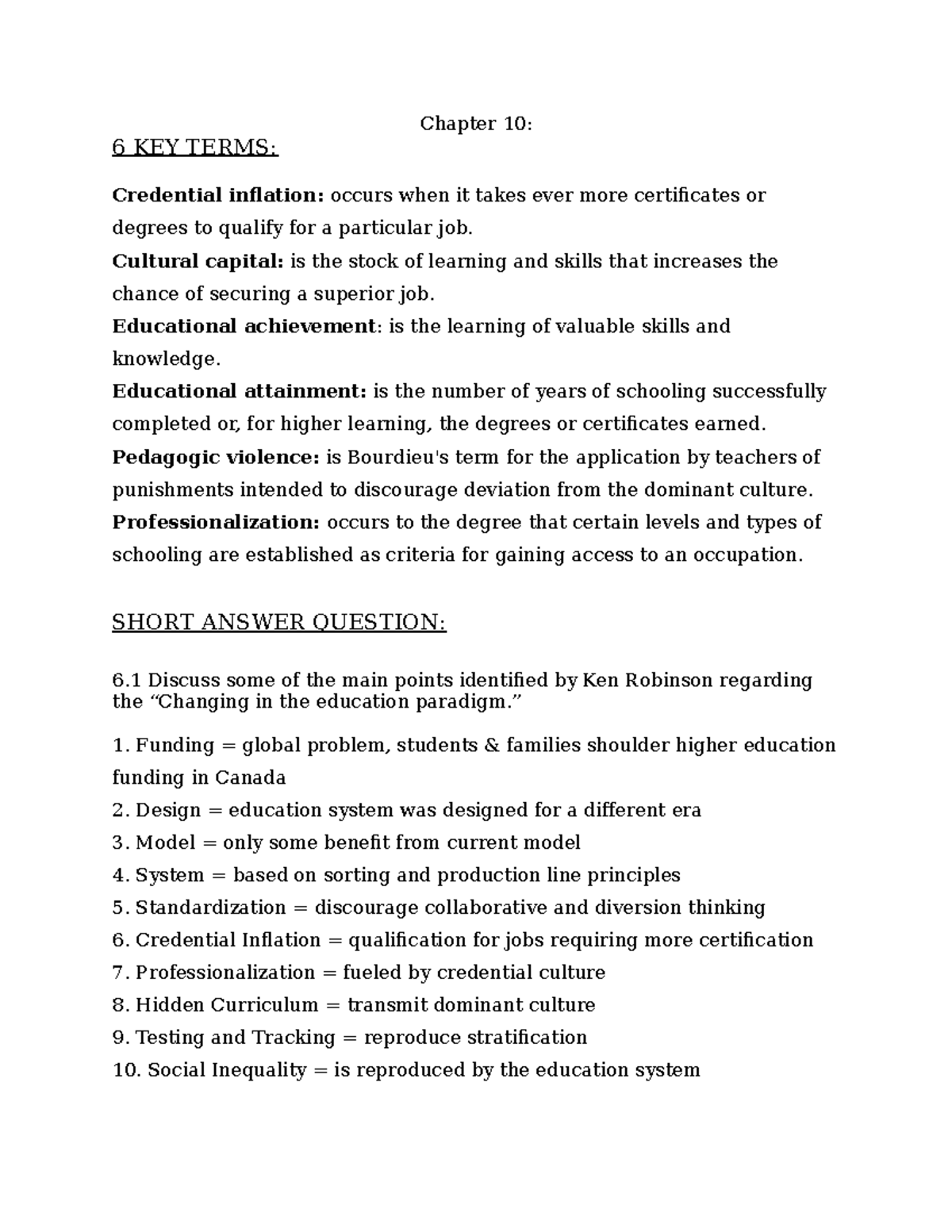Exam 2019, questions and answers - Chapter 10: 6 KEY TERMS: Credential ...