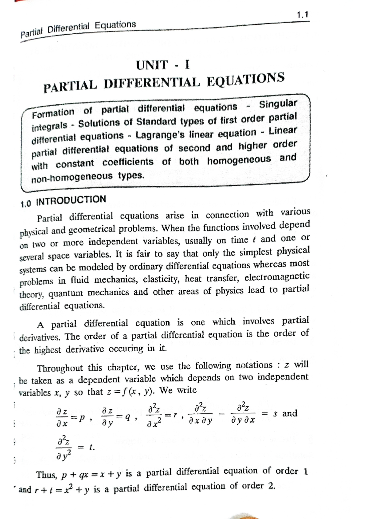 UNIT1 G Balaji - 1 Partial Differential Equations UNIT I PARTIAL DIFFERENTIAL EQUATIONS ...