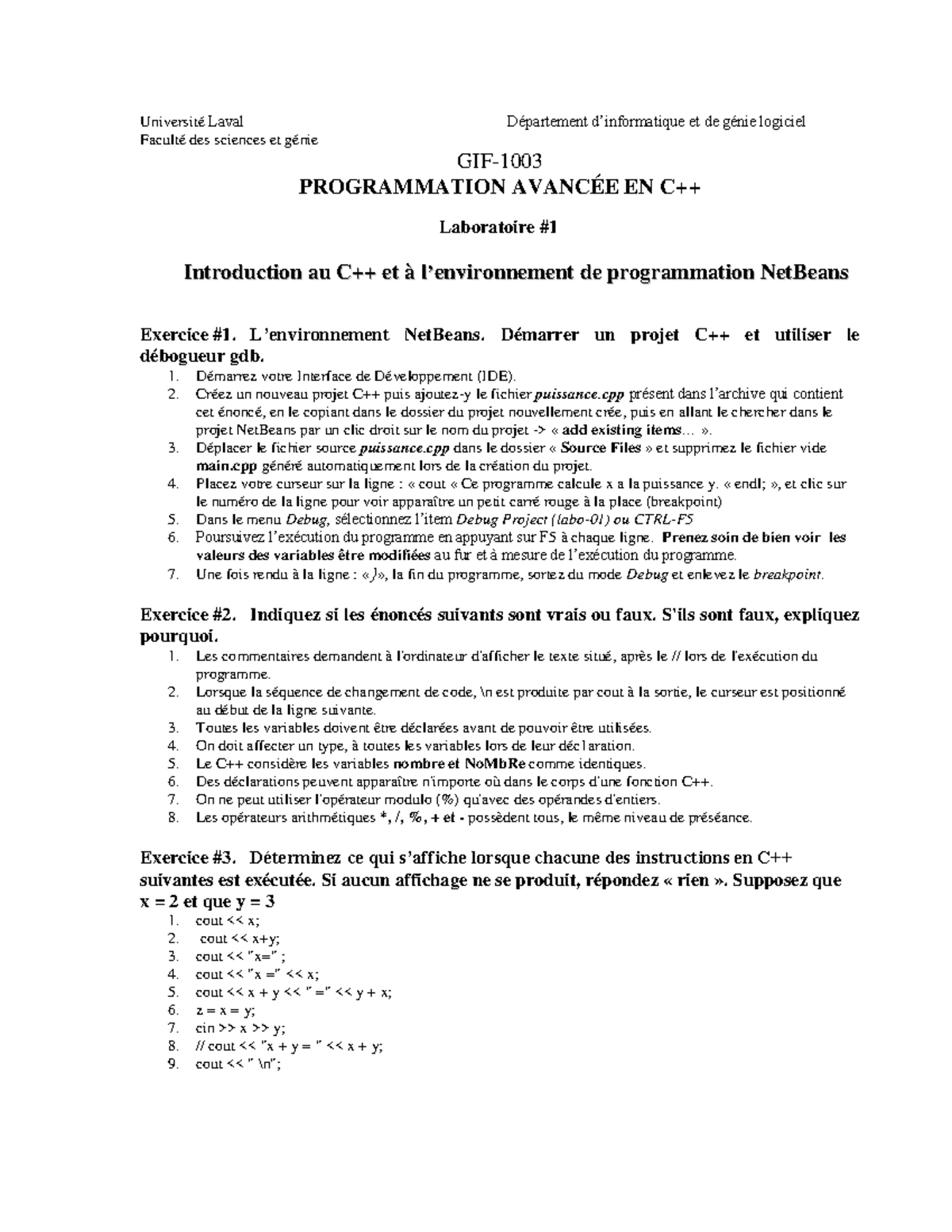 Lab1 - Le laboratoire de la semaine 1 - Université Laval Département d ...