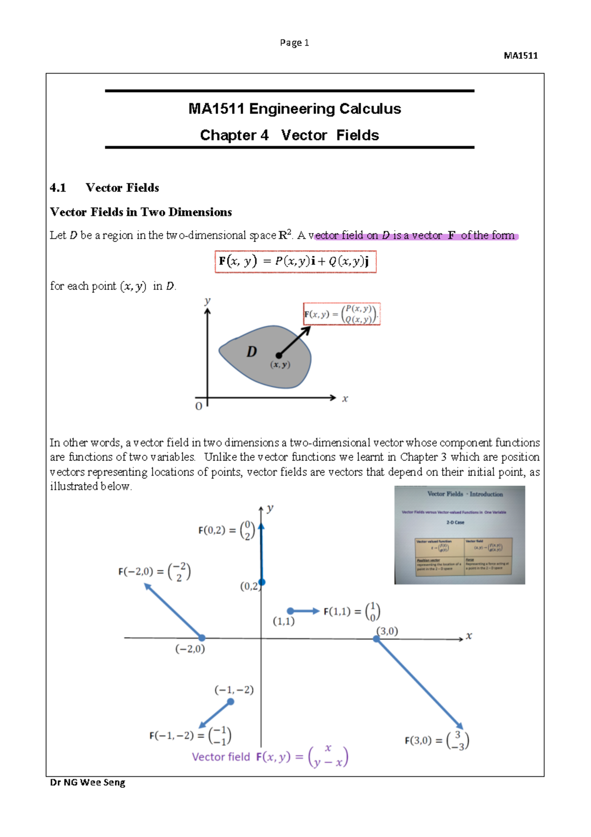 Chapter 4 Vector Fields - MA MA1511 Engineering Calculus Chapter 4 Vector Fields 4 Vector Fields ...