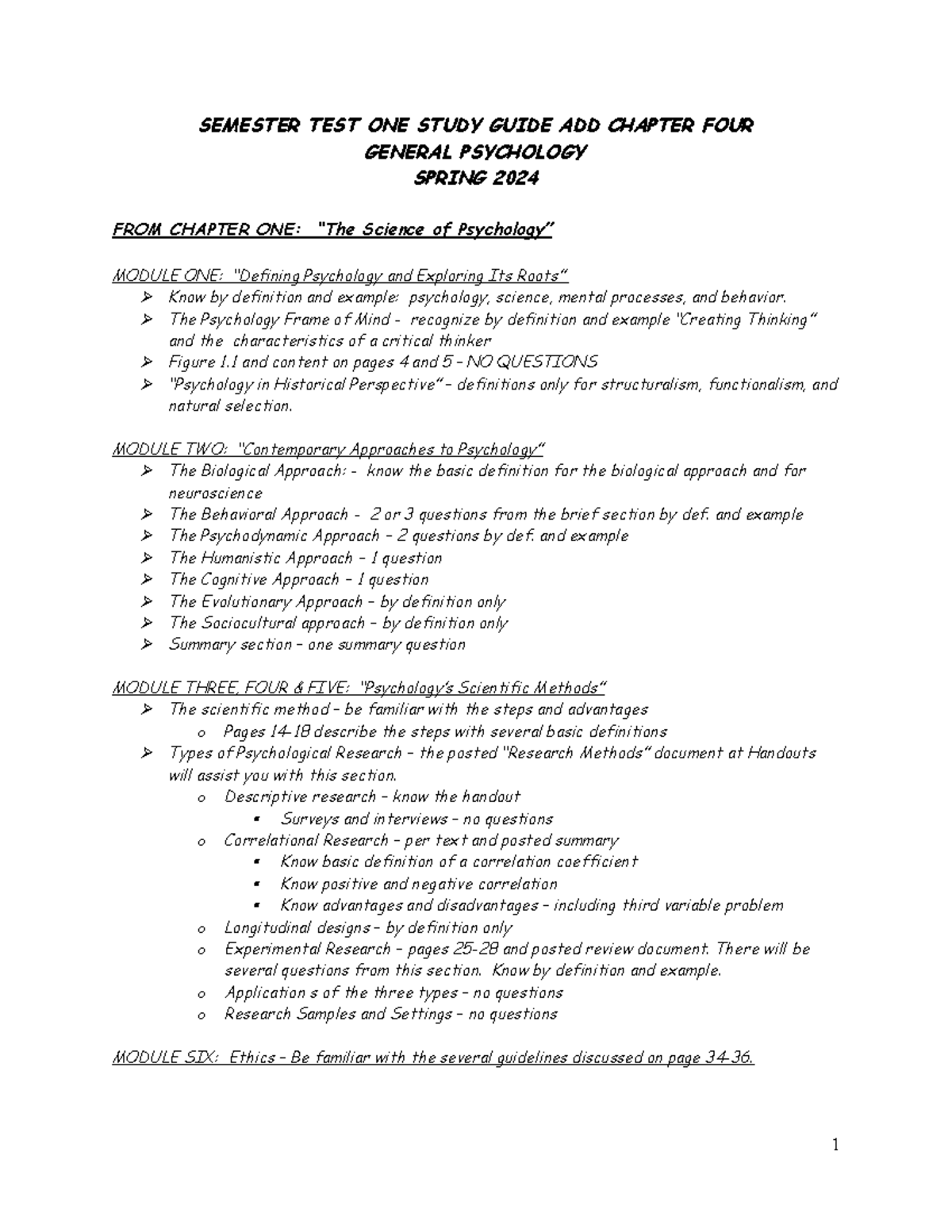 Study Guide - Semester Test One - SEMESTER TEST ONE STUDY GUIDE ADD ...