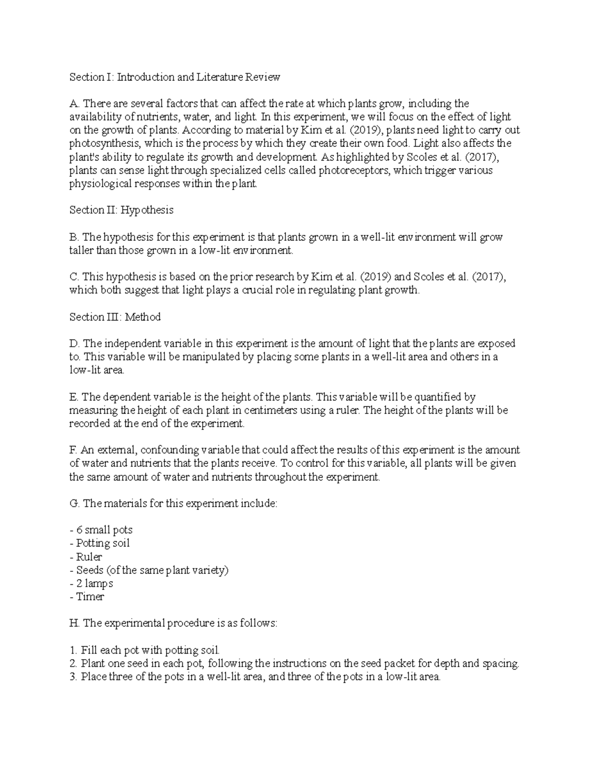 Plant Growth Expiriment - Section I: Introduction and Literature Review ...