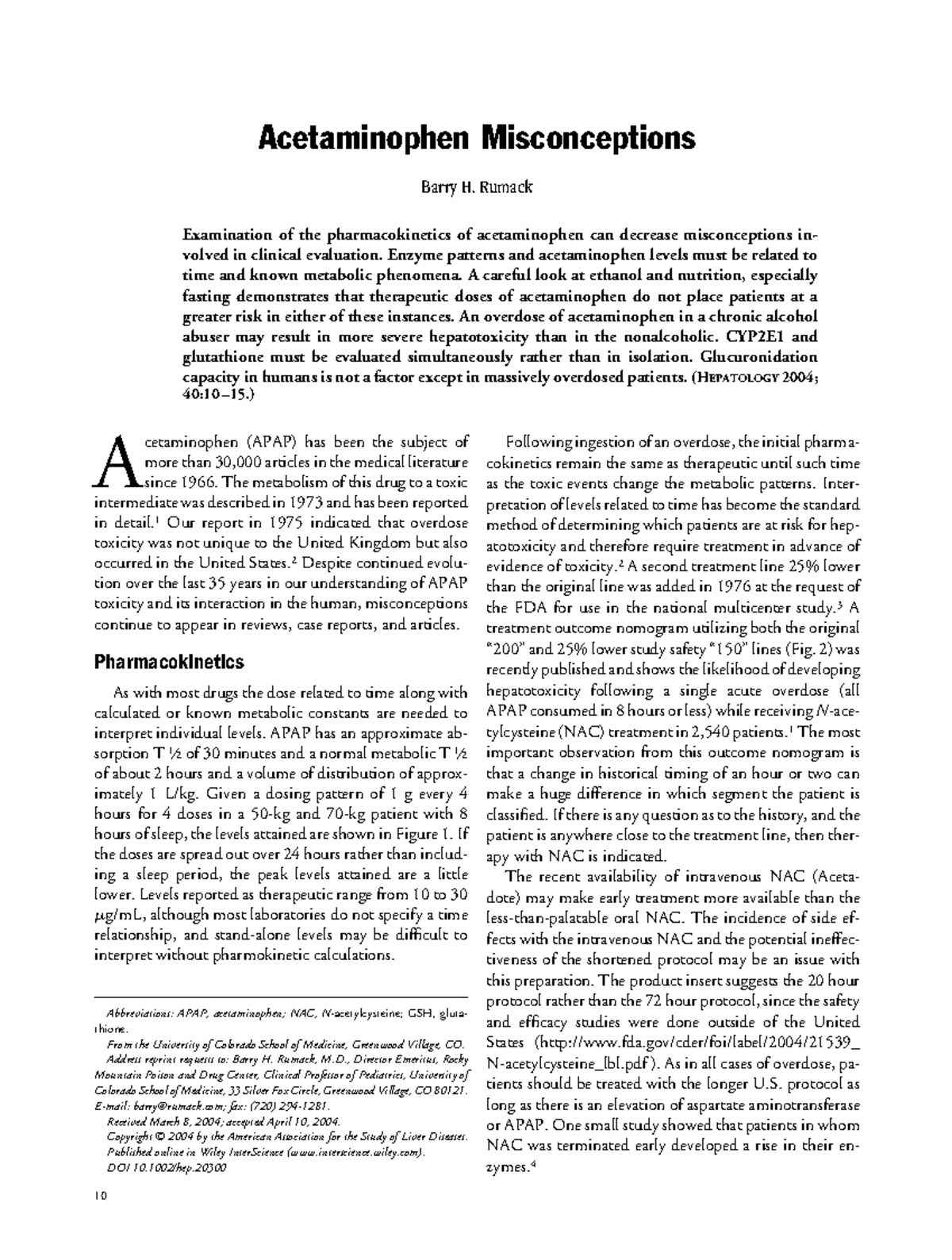 Hepatology - 2004 - Rumack - Acetaminophen misconceptions ...