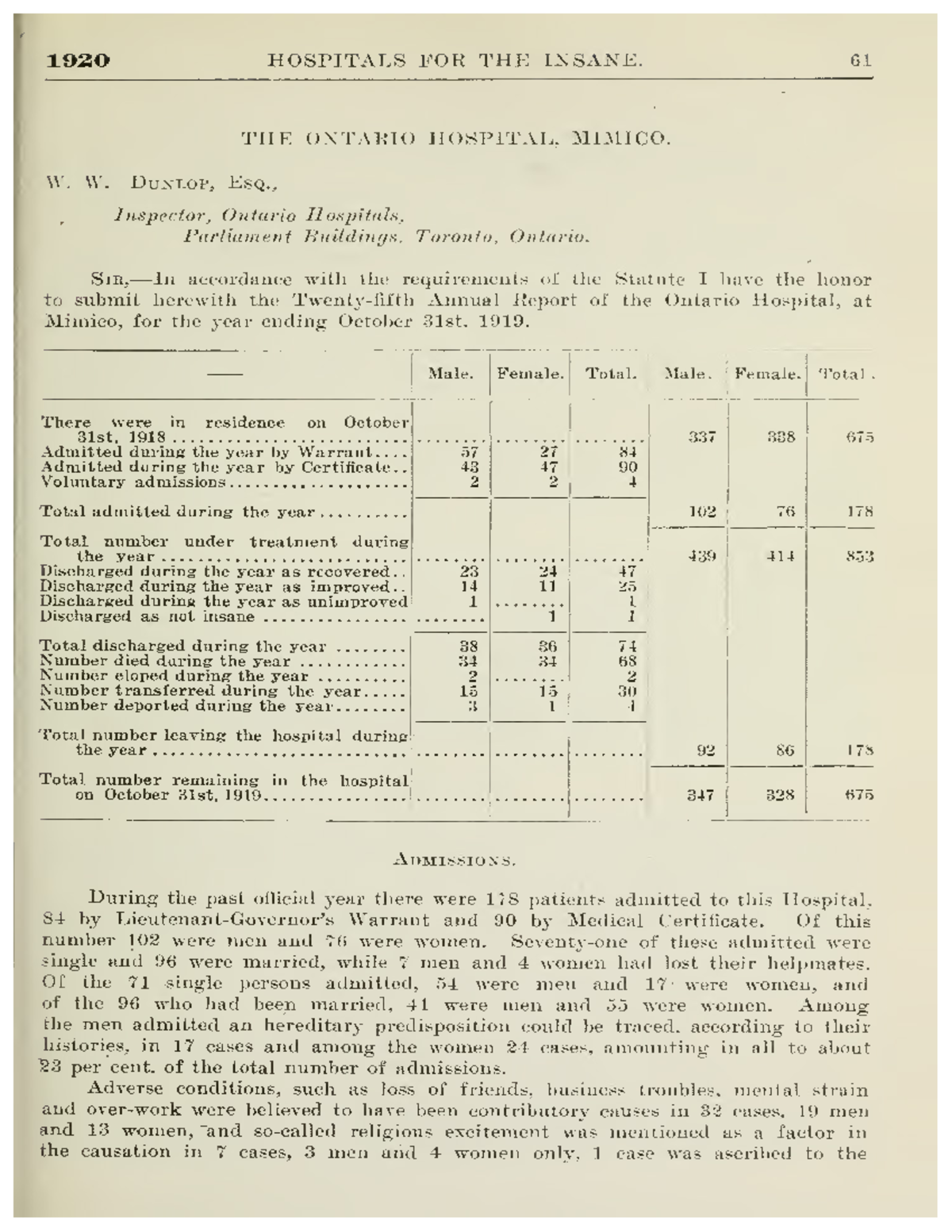 1919 Annual Report Pages - 1920 HOSPITALS FOR THE INSANE. 61 THE ...