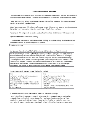 ENV 101 Module One Worksheet - ENV 101 Module One Worksheet This ...