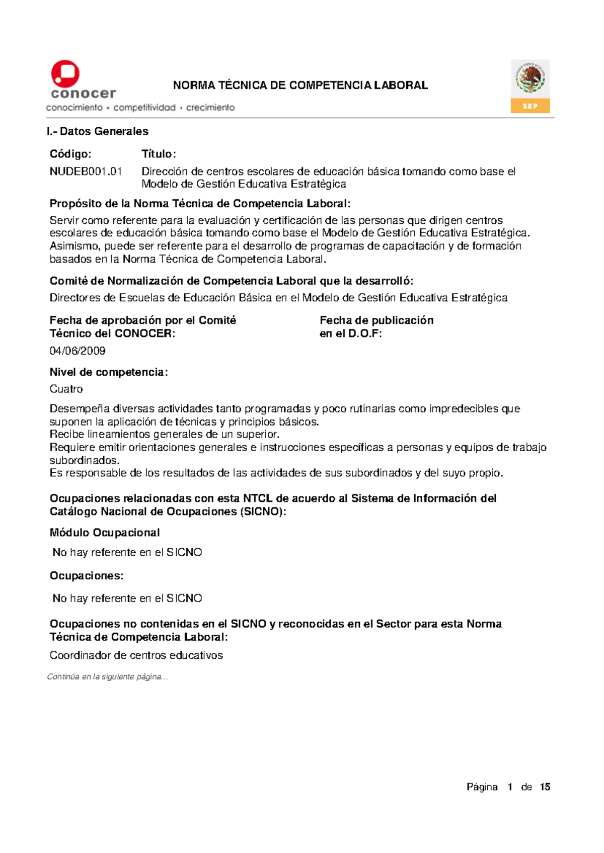 Conocer norma tec comp laboral - I.- Datos Generales Continúa en la ...