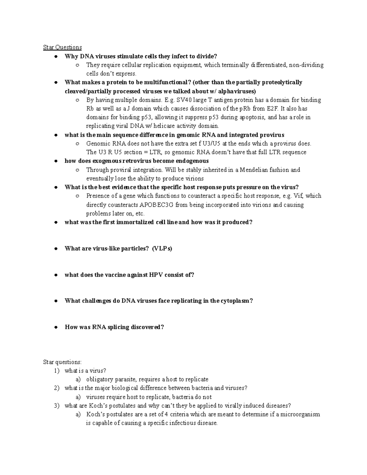 Star and Compare Contrast Questions - Star Questions Why DNA viruses ...