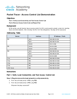 4.1.4-packet-tracer-acl-demonstration (DONE) - Packet Tracer - Access Control List Demonstration ...