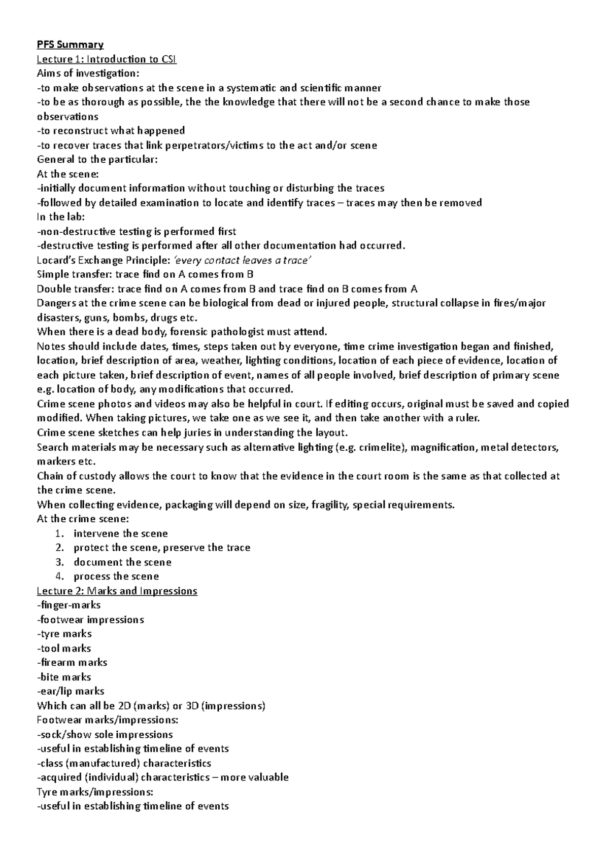 Principles of Forensic Science Summary - PFS Summary Lecture 1 ...