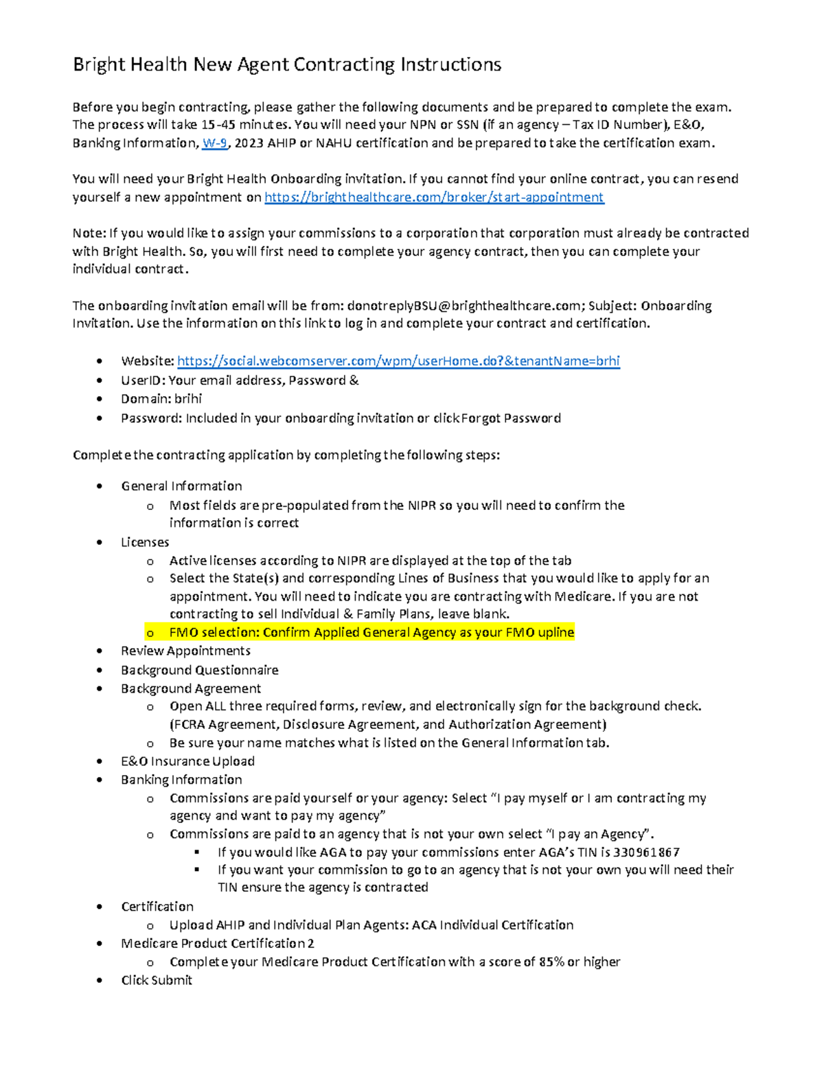 Bright Health New Agent Contracting Instructions 1 - The process will ...