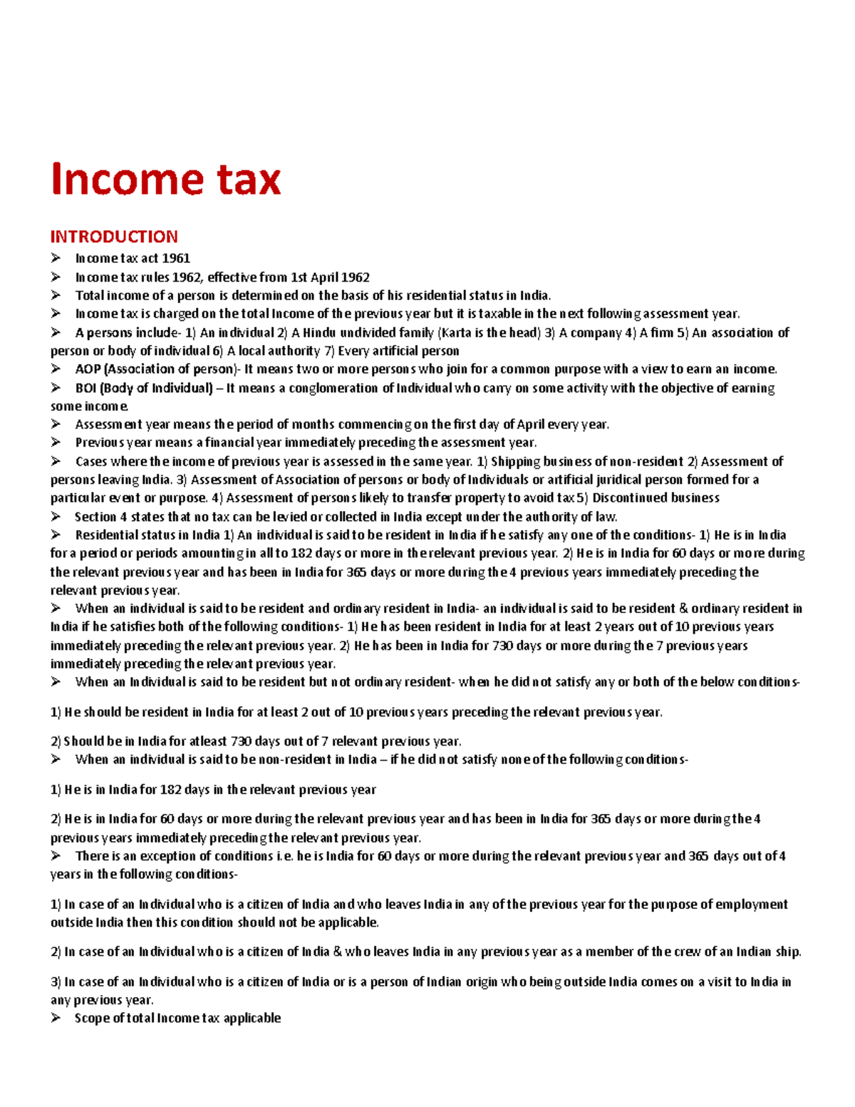 Income tax and management - UNIT- 12 Income tax INTRODUCTION Income tax ...