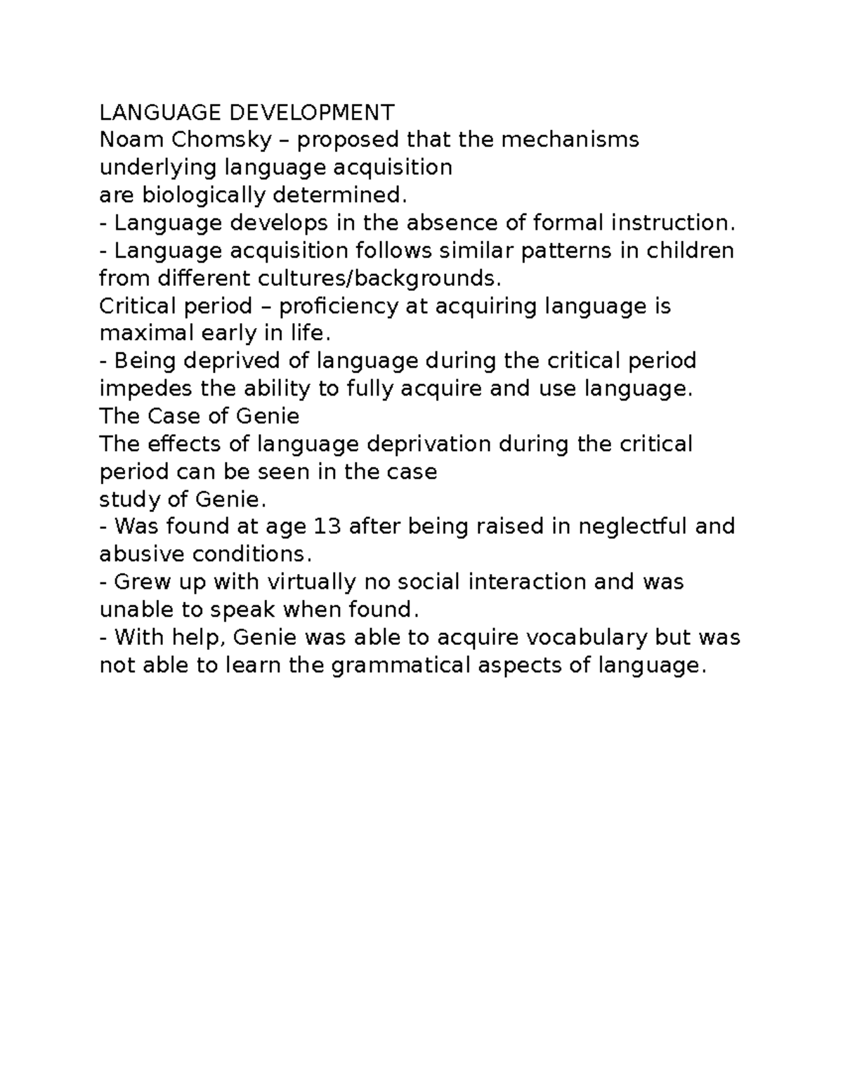 Language Development and the Case of Genie - LANGUAGE DEVELOPMENT Noam ...