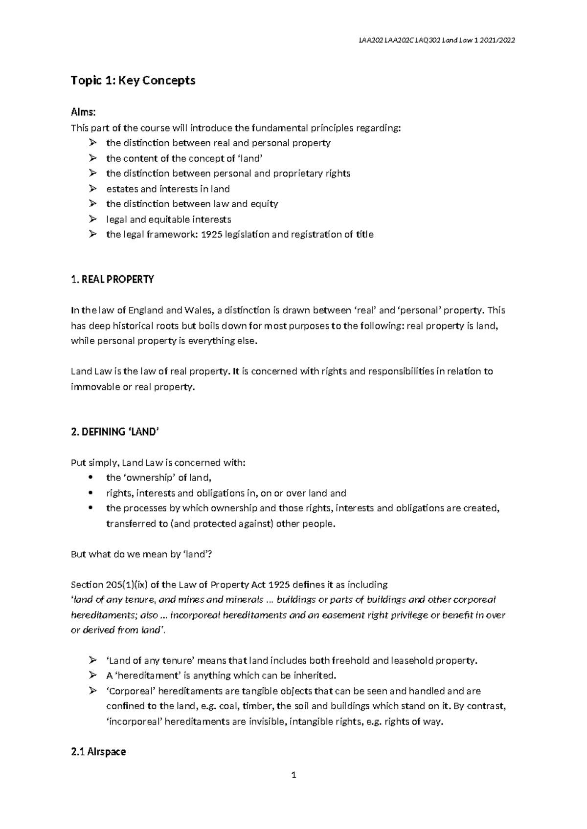 LAND 1 - Key Concepts Handout - Topic 1: Key Concepts Aims: This part ...