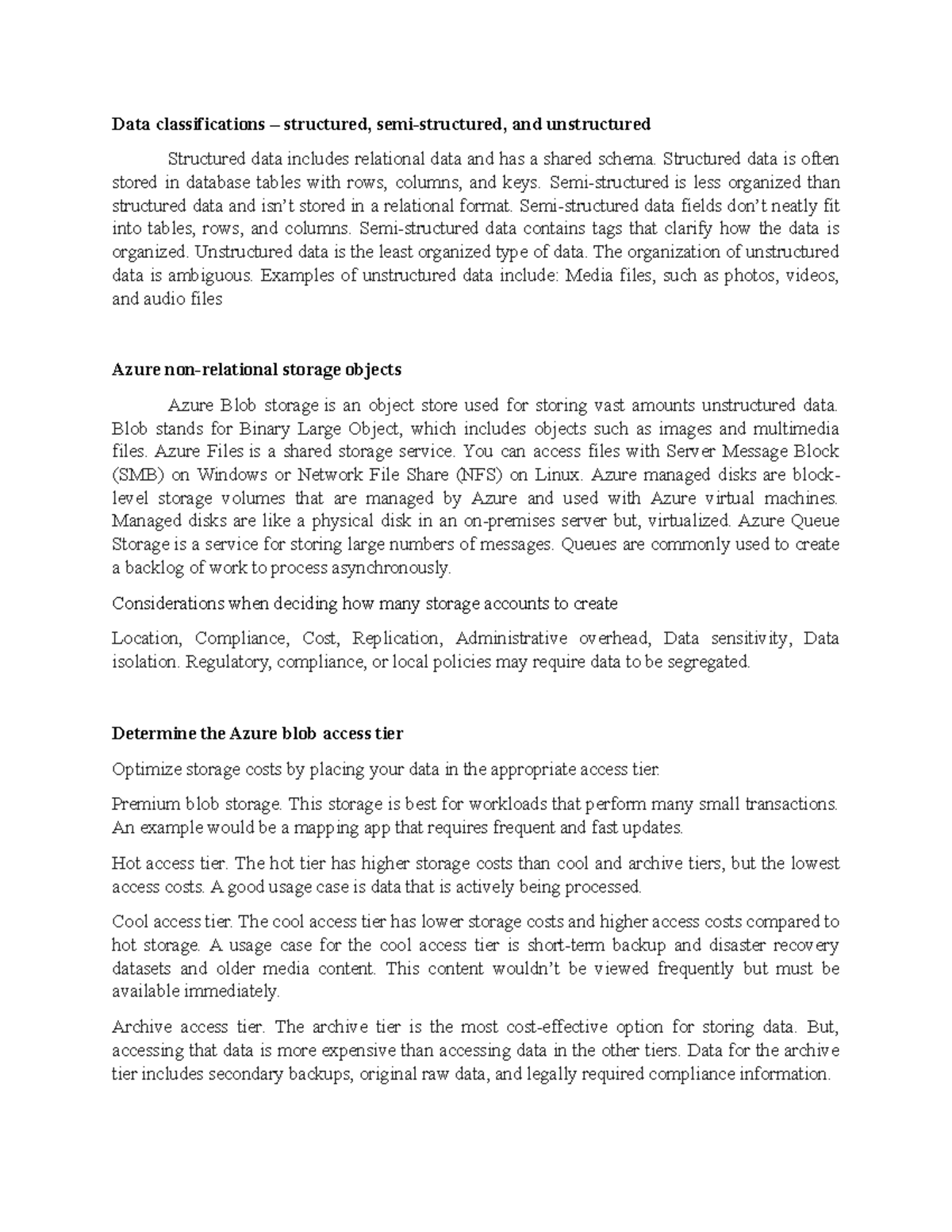 pengerian Data classifications - Data classifications – structured, semi-structured, and - Studocu