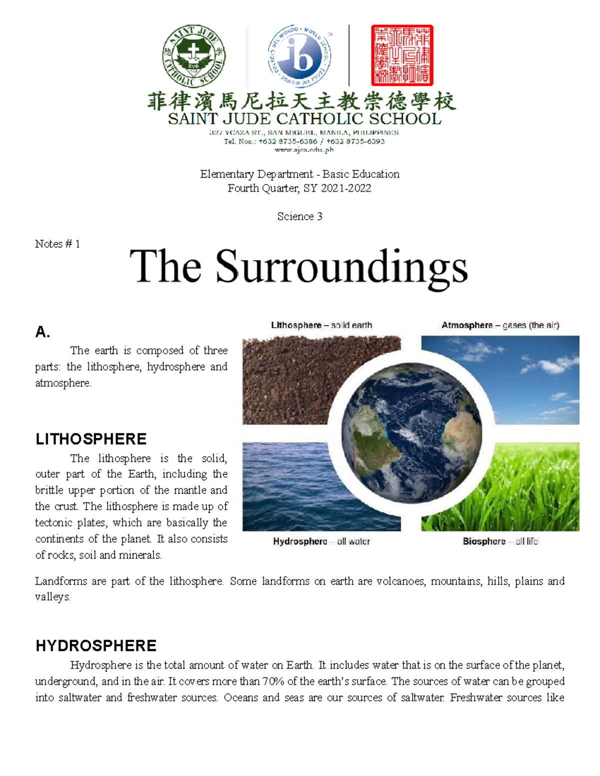 Notes 1 The Surroundings - Elementary Department - Basic Education ...