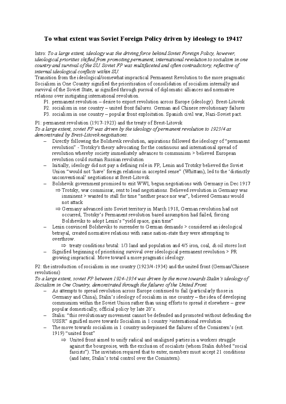 To what extent was Soviet Foreign Policy driven by ideology to 1941 ...