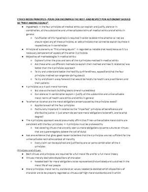 Week 5 - Autonomy - The Four Principles of Ethics - R. Gillon The four principles of ethics ...