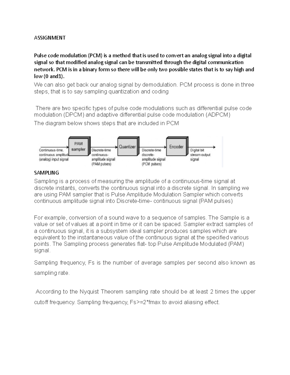 Assignment - dearly - ASSIGNMENT Pulse code modulation (PCM) is a ...