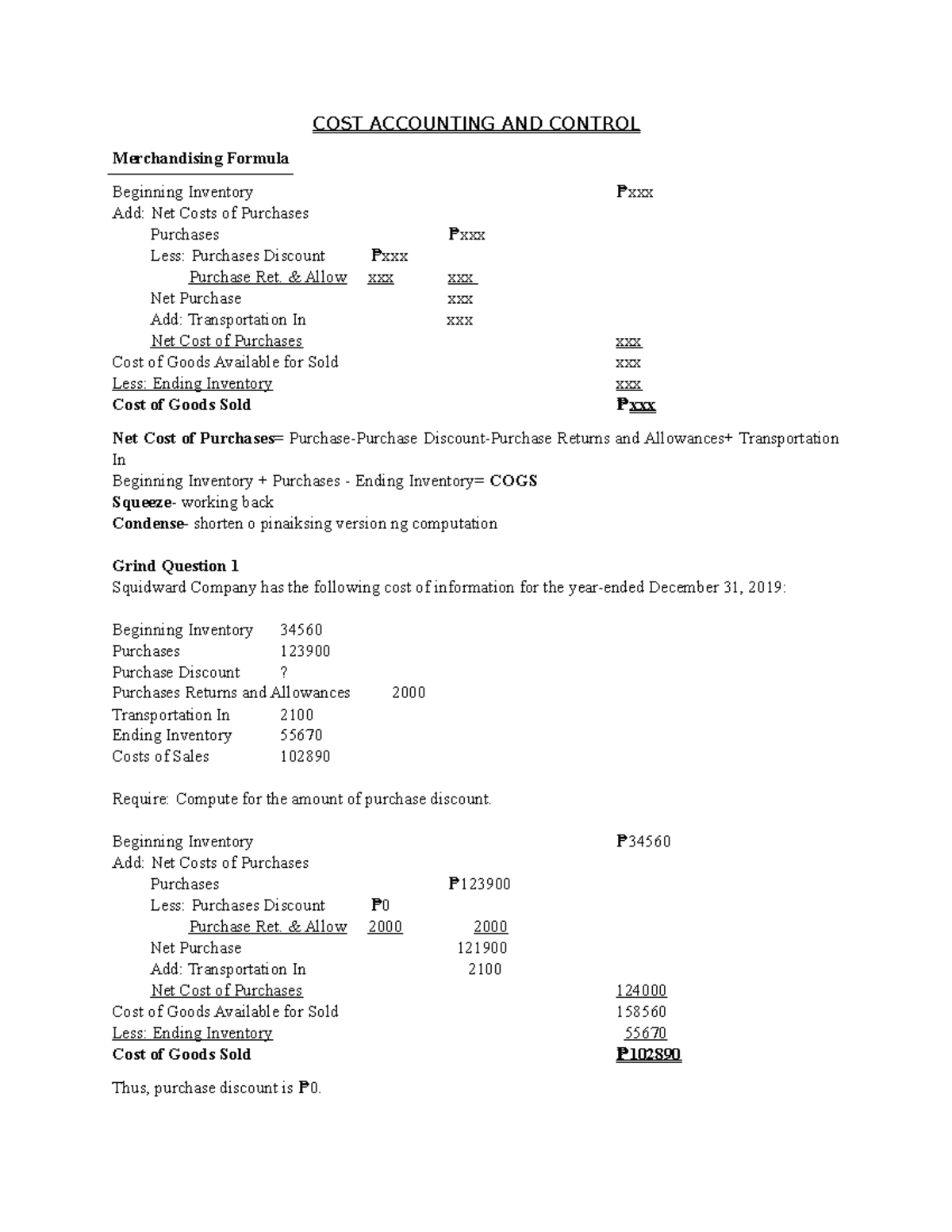 CA Reviewer 1 - Cost Accounting Notes - COST ACCOUNTING AND CONTROL ...