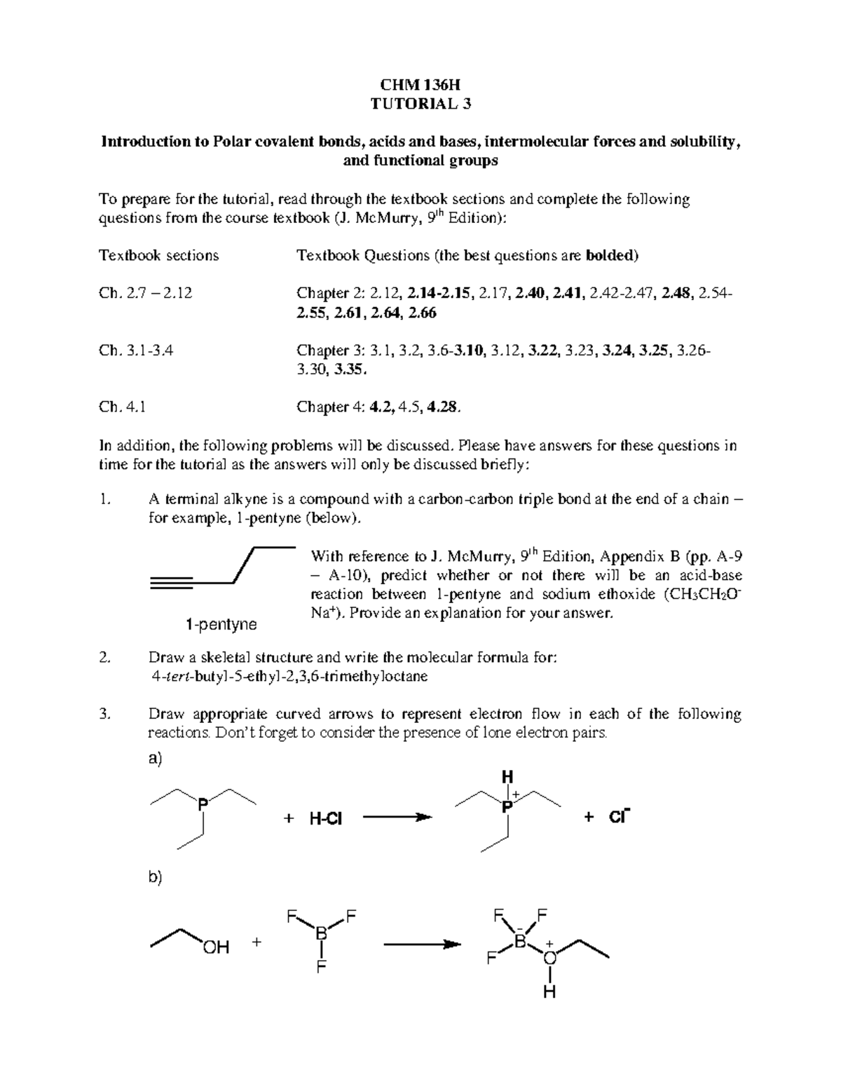 TUT 3 Pre-problems-2 - questions - CHM 136H TUTORIAL 3 Introduction to ...