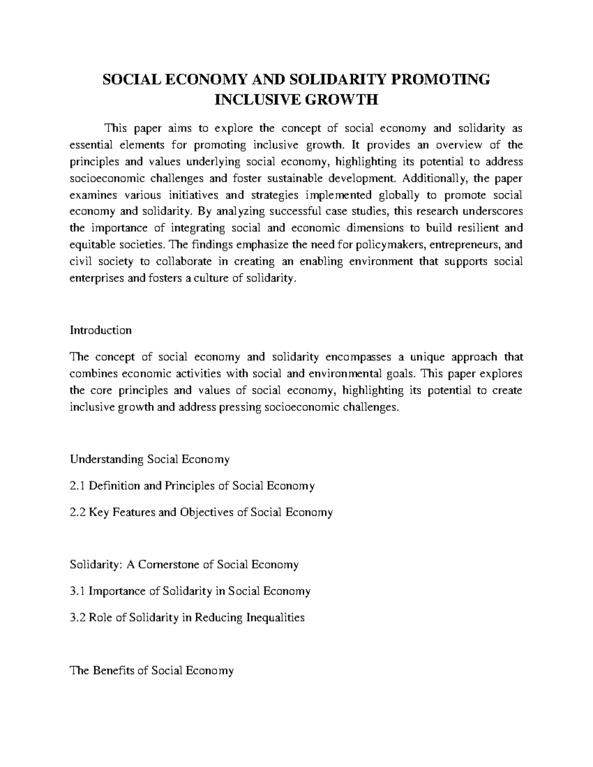 Social Economy AND Solidarity Promoting Inclusive Growth - SOCIAL ...