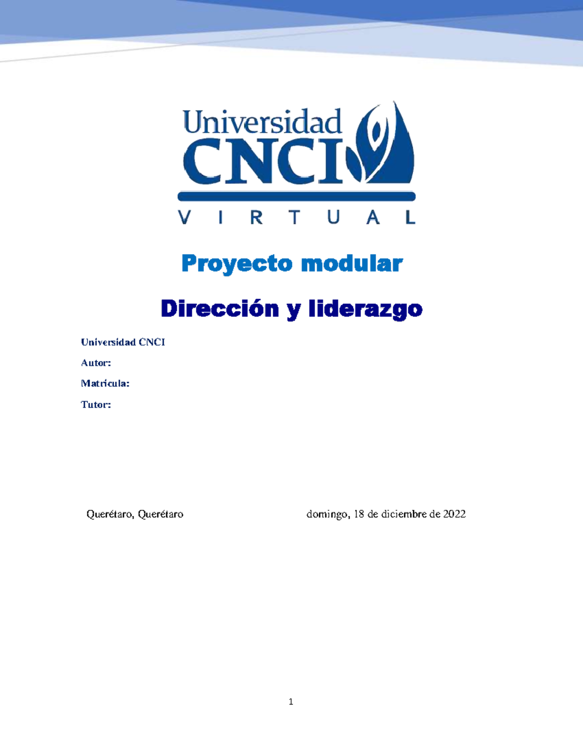CNCI - PROYECTO MODULAR - Proyecto modular Dirección y liderazgo ...