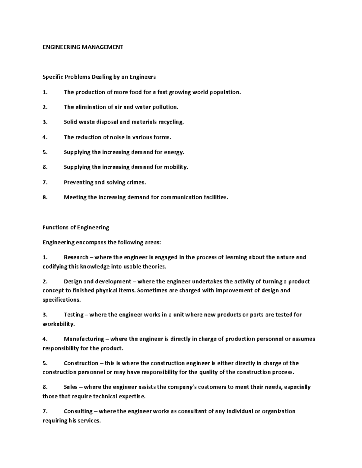 Engineering Management - Lesson 1 - ENGINEERING MANAGEMENT Specific ...