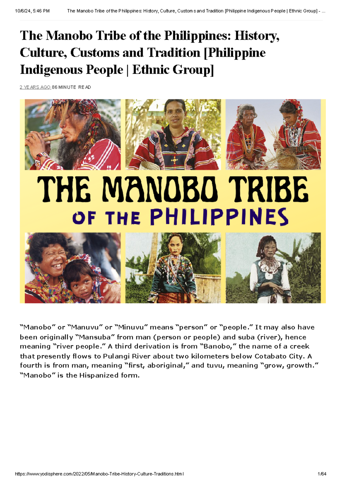 The Manobo Tribe of the Philippines History, Culture, Customs and ...