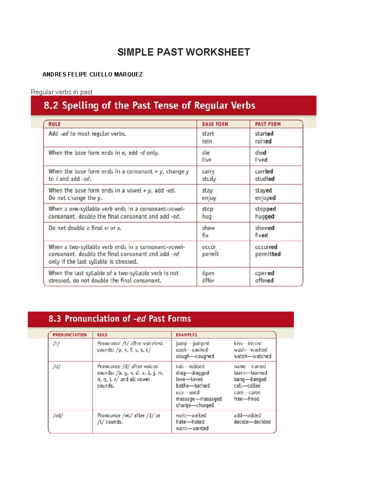 Simple past worksheet - Apuntes 2 - SIMPLE PAST WORKSHEET ANDRES FELIPE ...