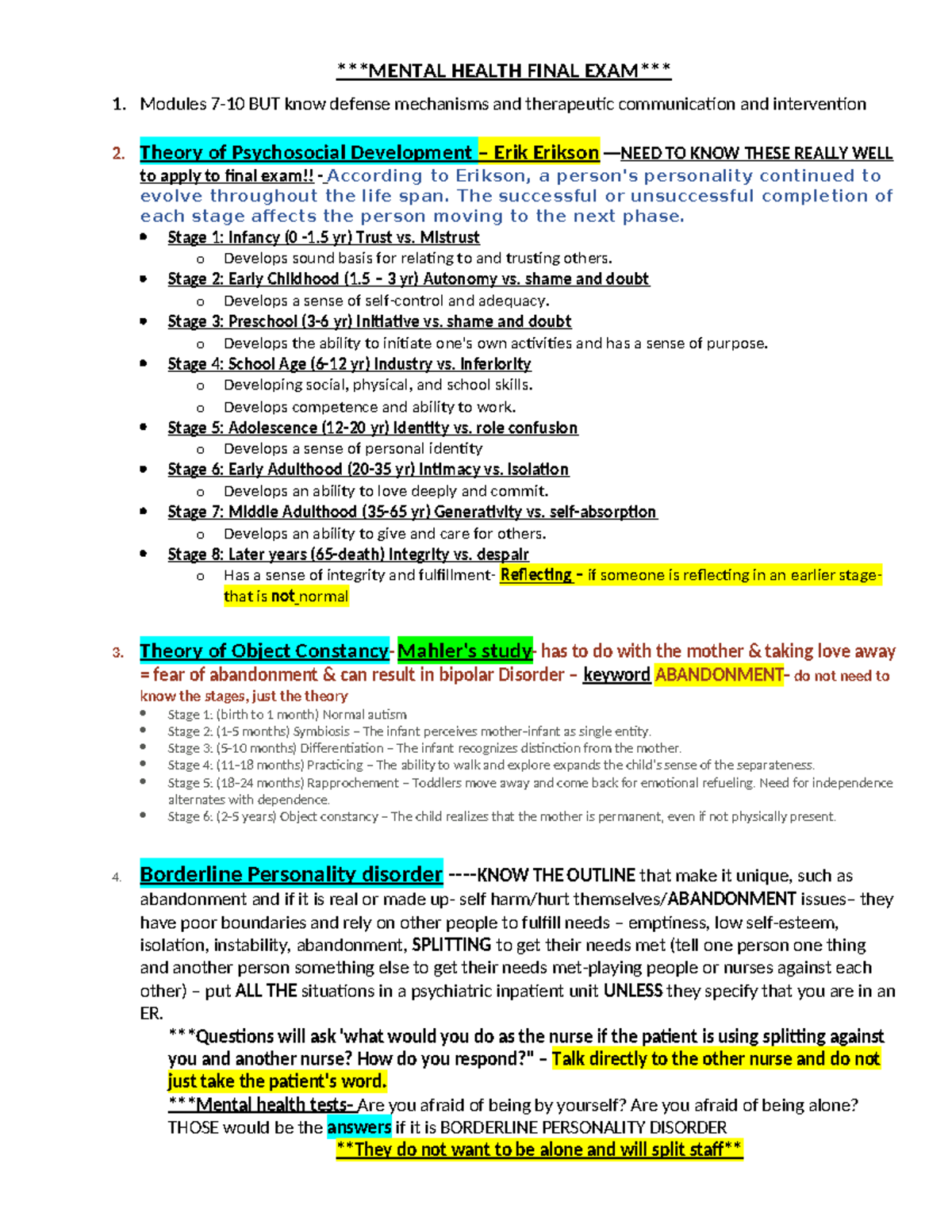 Mental Health Final EXAM - Study Guide - MENTAL HEALTH FINAL EXAM 1 ...
