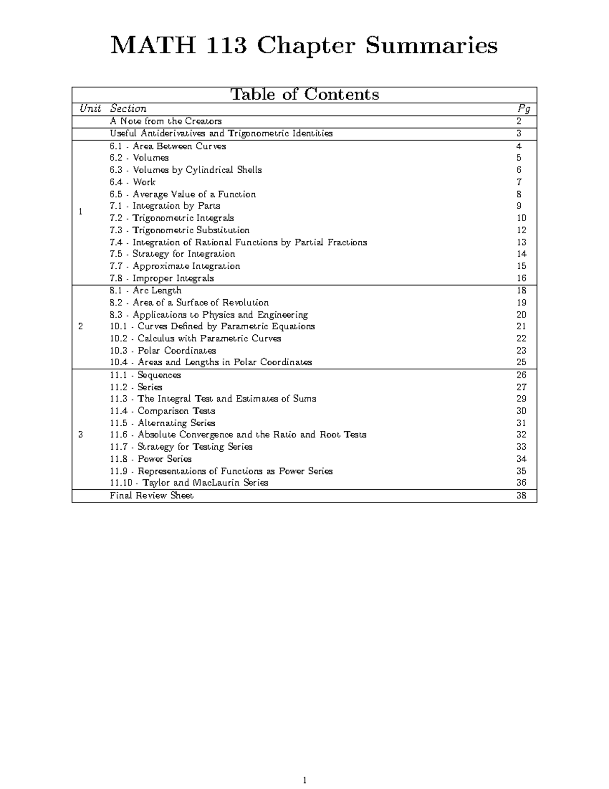 Math-113-chapter - Lecture notes All - MATH 113 Chapter Summaries Unit ...