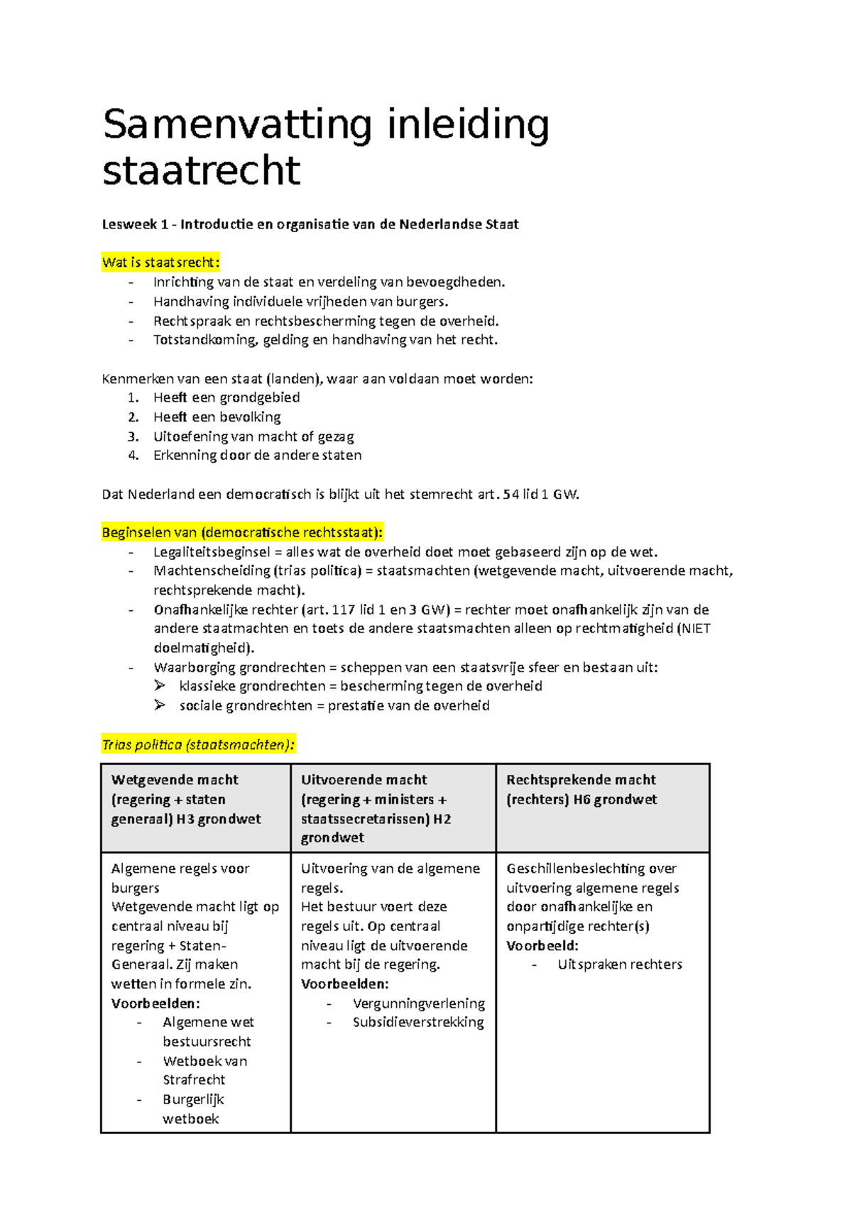 Samenvatting inleiding staatrecht + arresten - Samenvatting inleiding ...