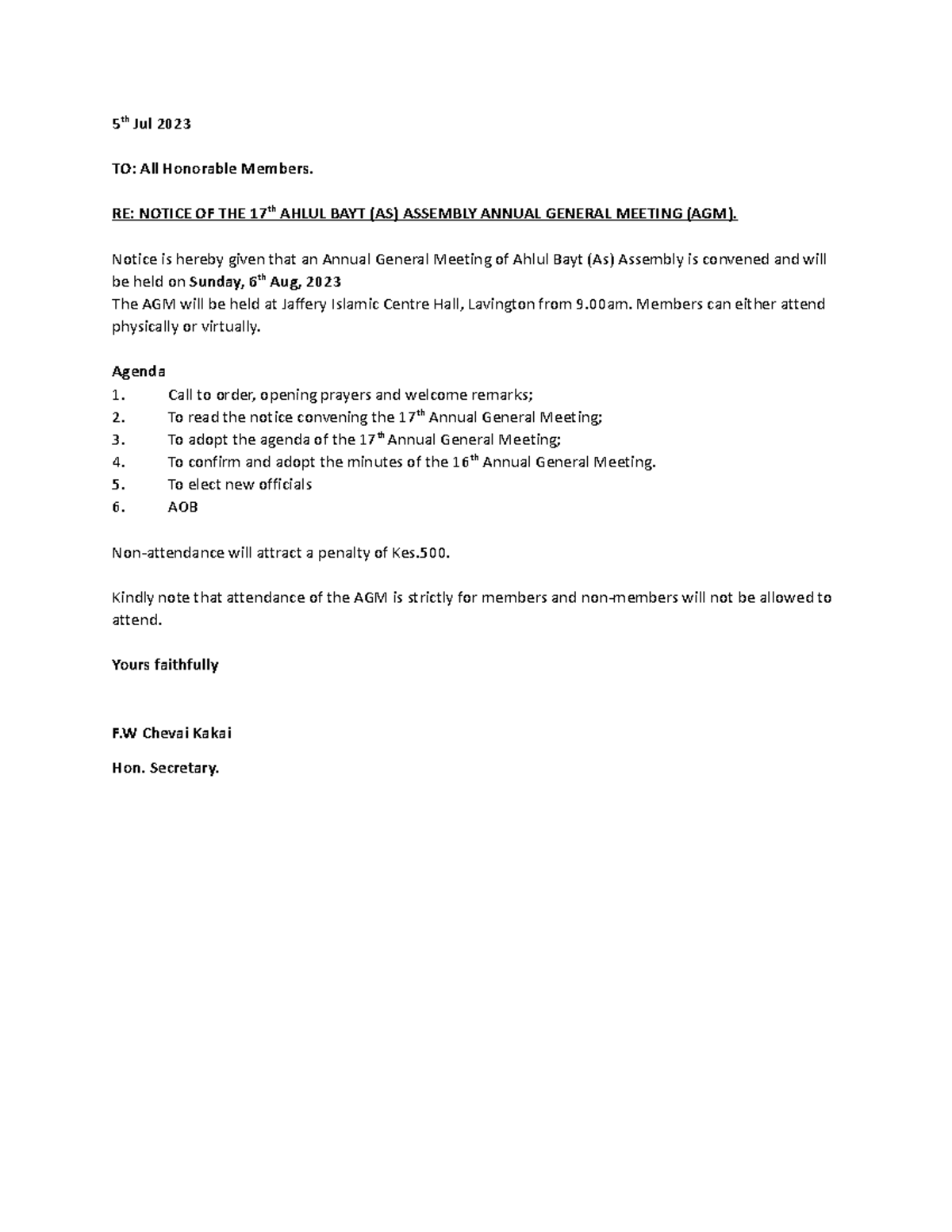 2023-Notice of AGM - was able to create agm notices, this is a sample ...