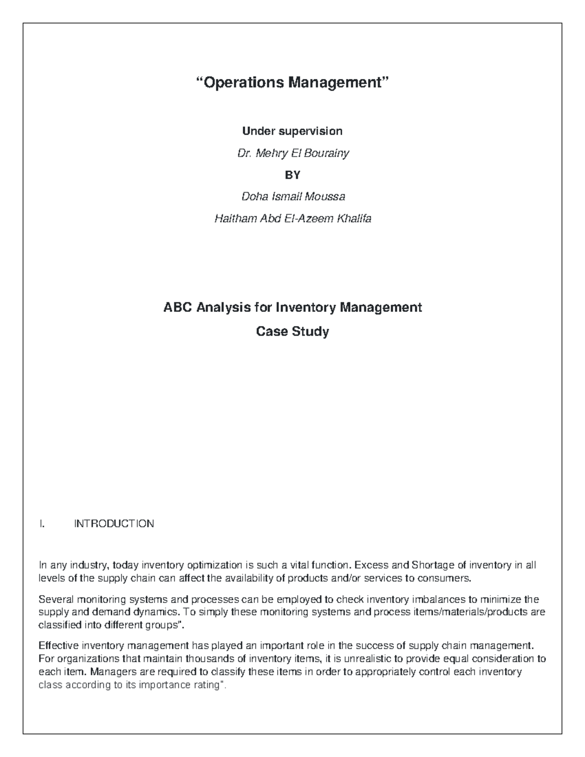 ABC Case Study - ABC analysis