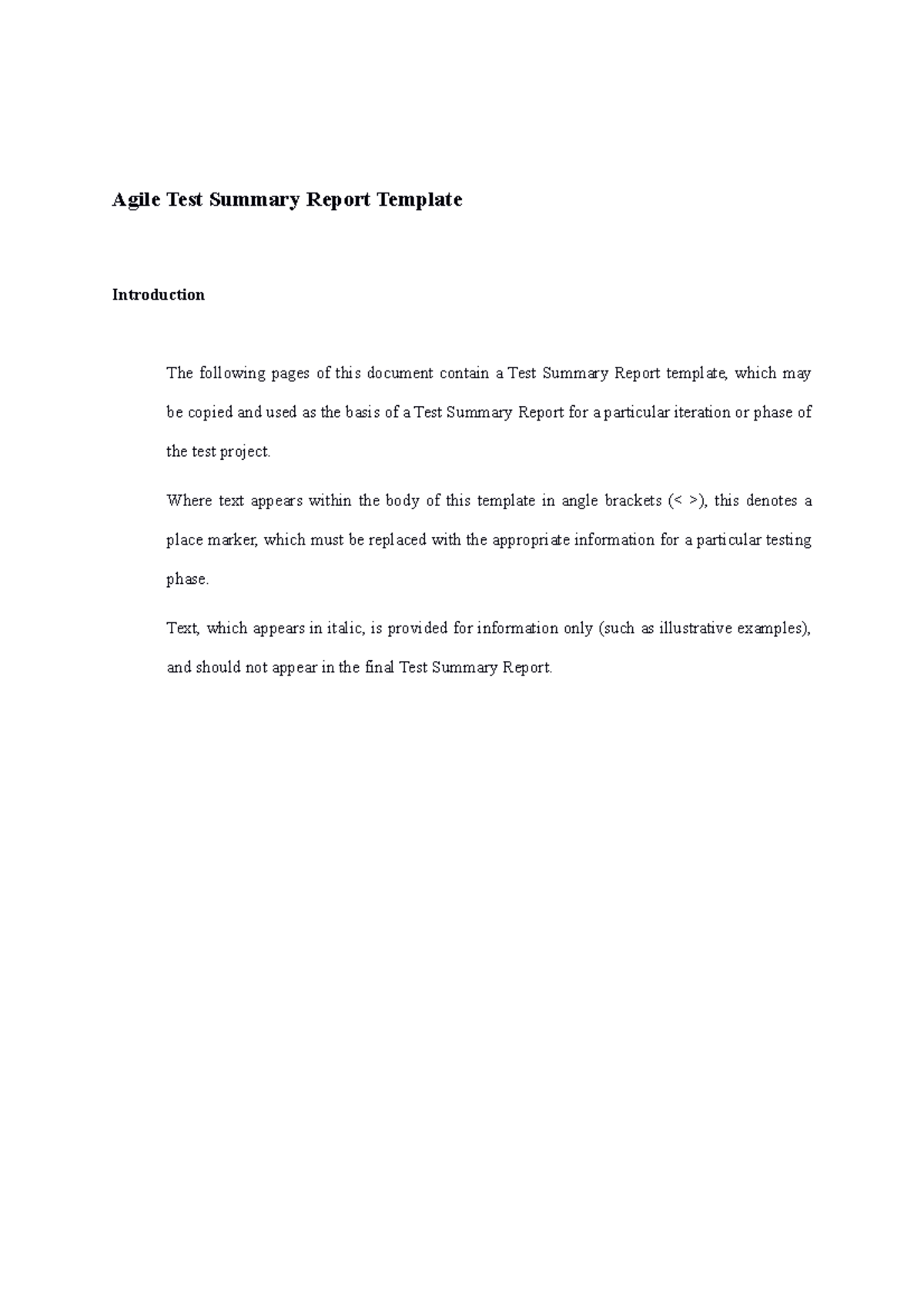 Agile test report template - Agile Test Summary Report Template ...