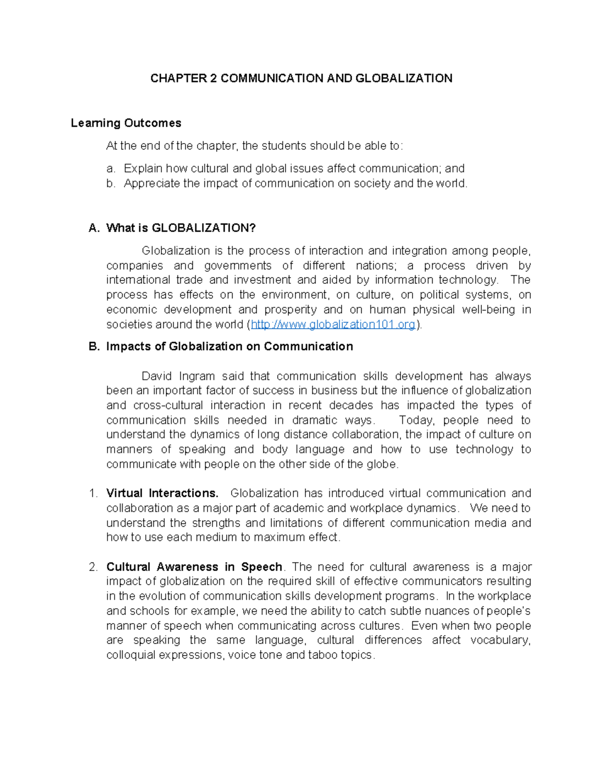 Communication and Globalization - CHAPTER 2 COMMUNICATION AND ...