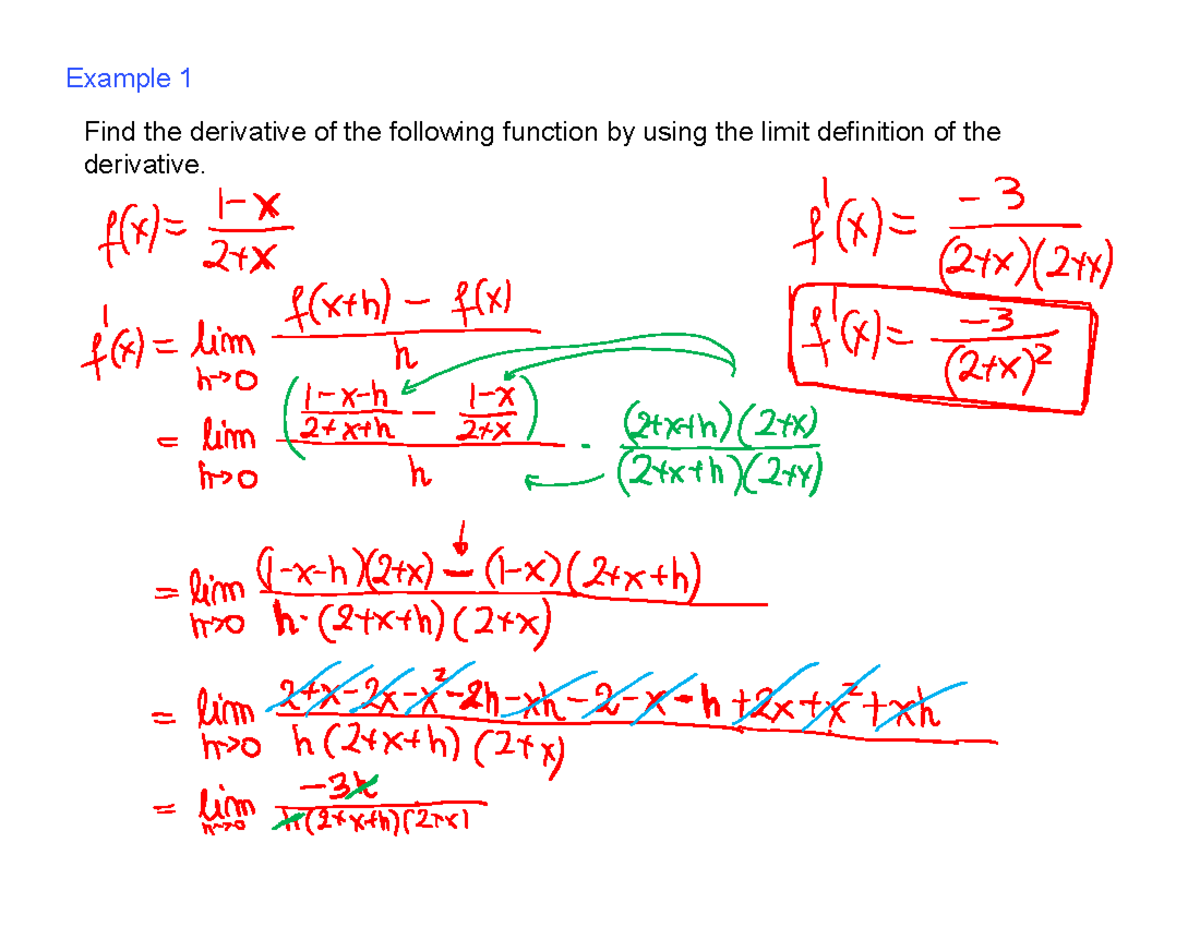 3.1 Limit Definition of the Derivative - practice notes - MATH 140 ...