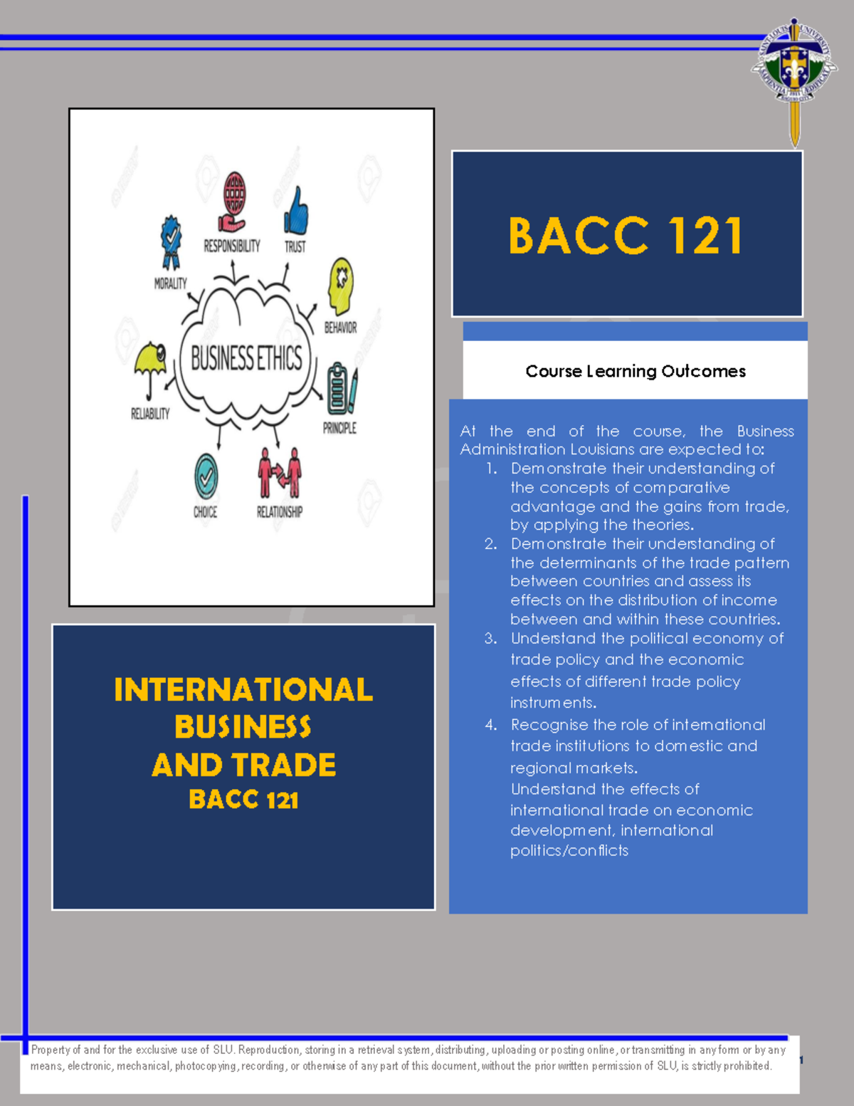 BACC 121 Module SIX- International Business Trade - Property of and for ...