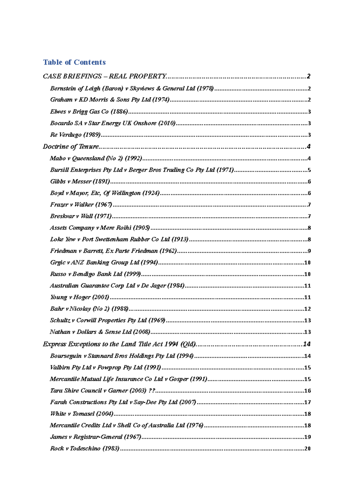 Real Property Case Briefings - Table of Contents CASE BRIEFINGS – REAL ...