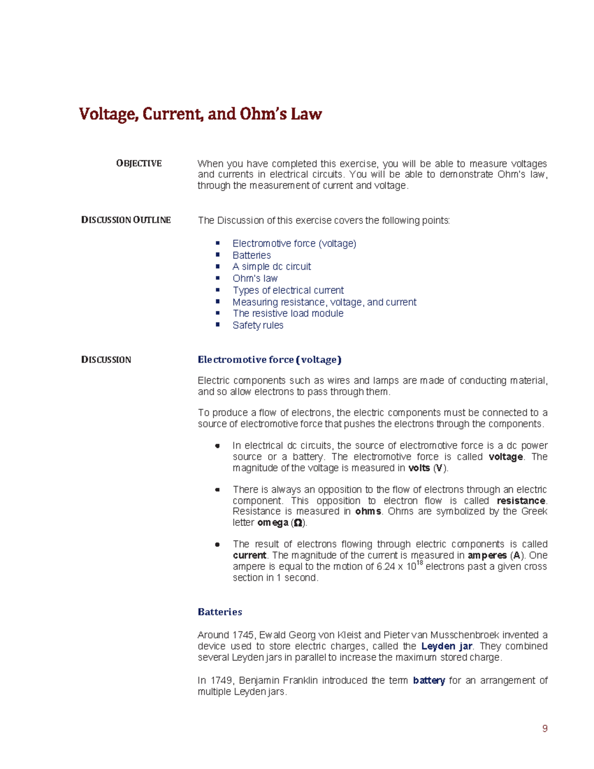 Voltage, Current, and Ohm's Law - When you have completed this exercise ...