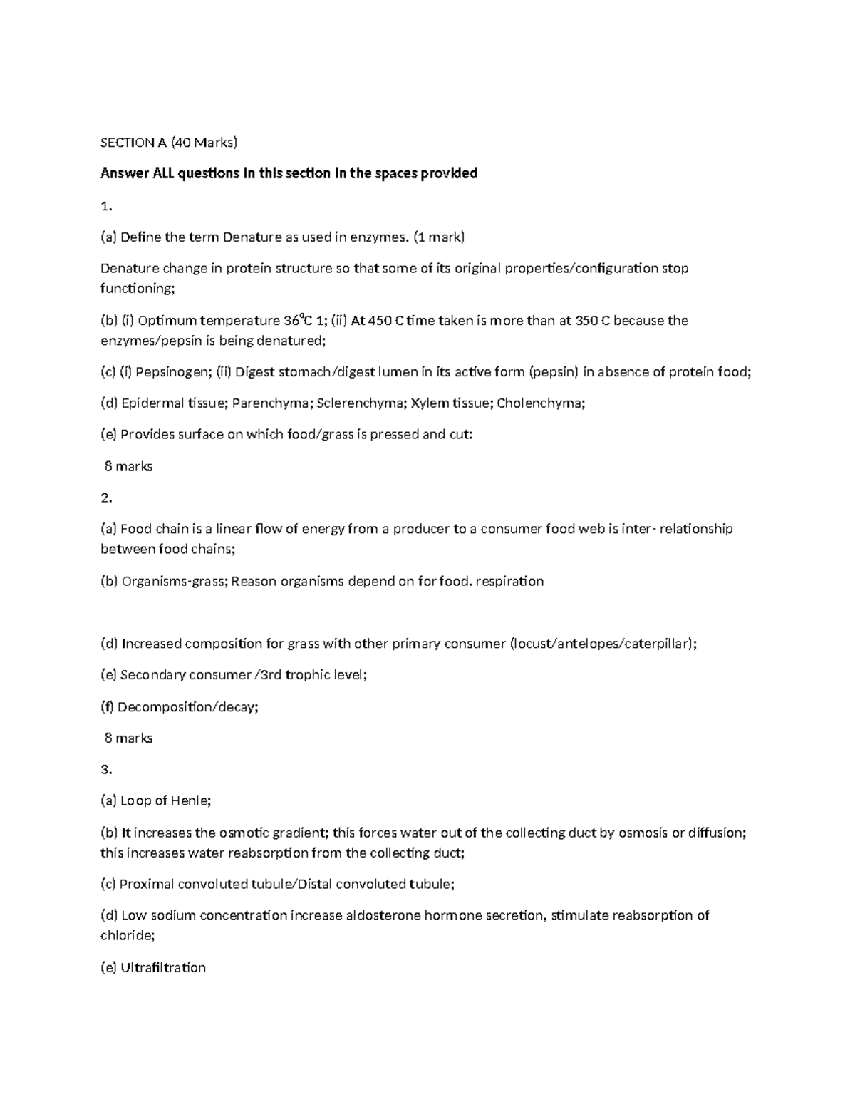 Biology PP 2 - SECTION A (40 Marks) Answer ALL questions in this ...