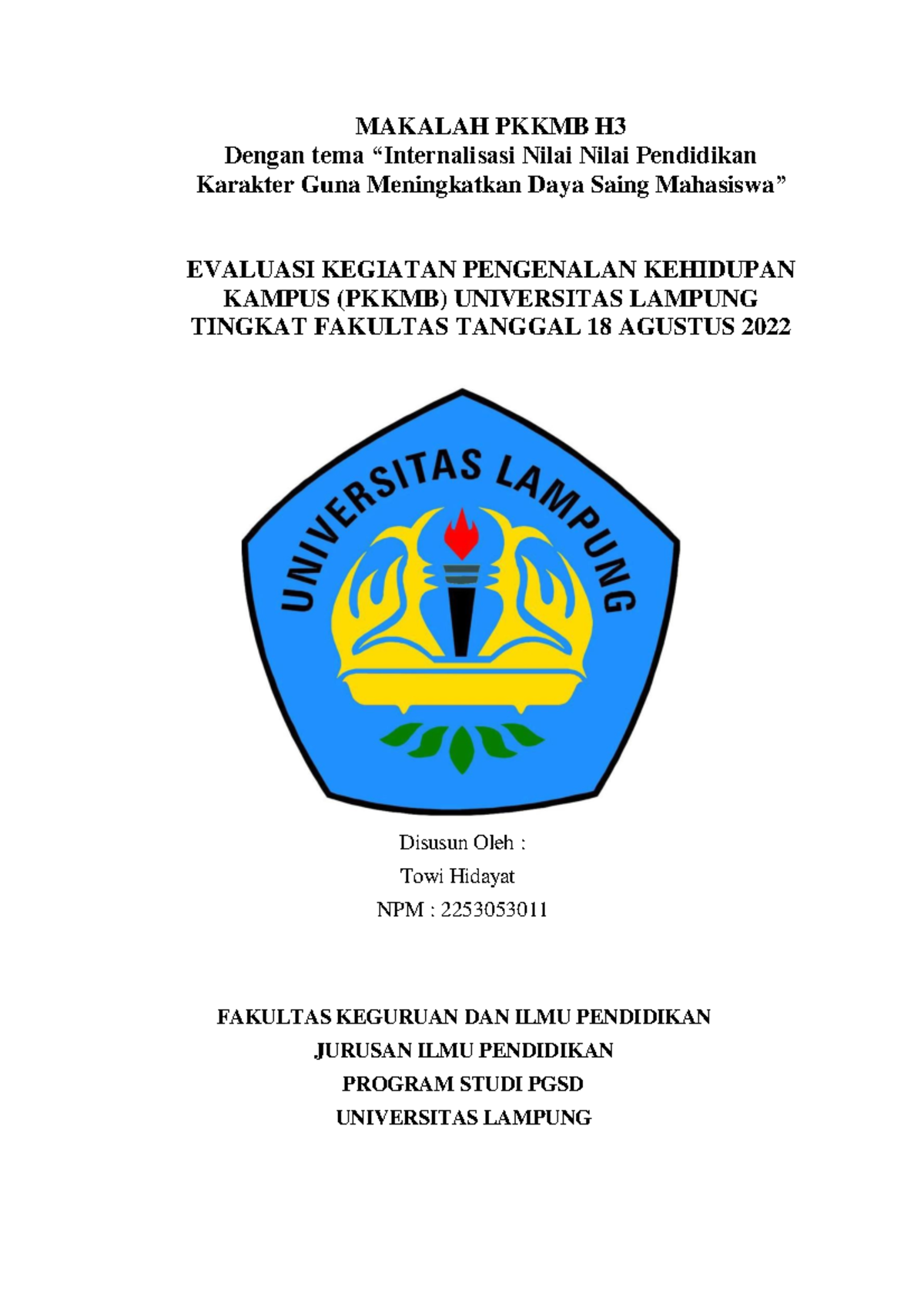 Towi - Pendidikan seni tari - MAKALAH PKKMB H Dengan tema