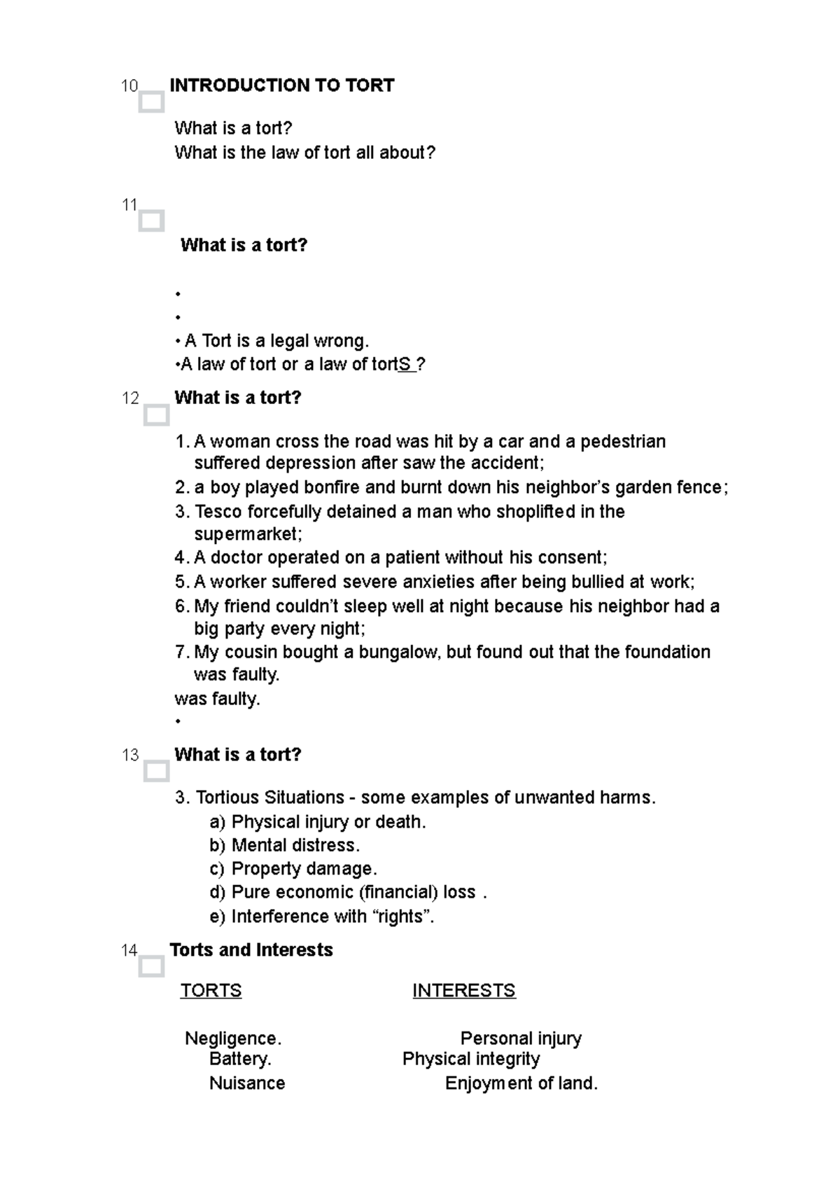 Lecture 1 Introduction to Tort Law (updated) - 10 INTRODUCTION TO TORT ...