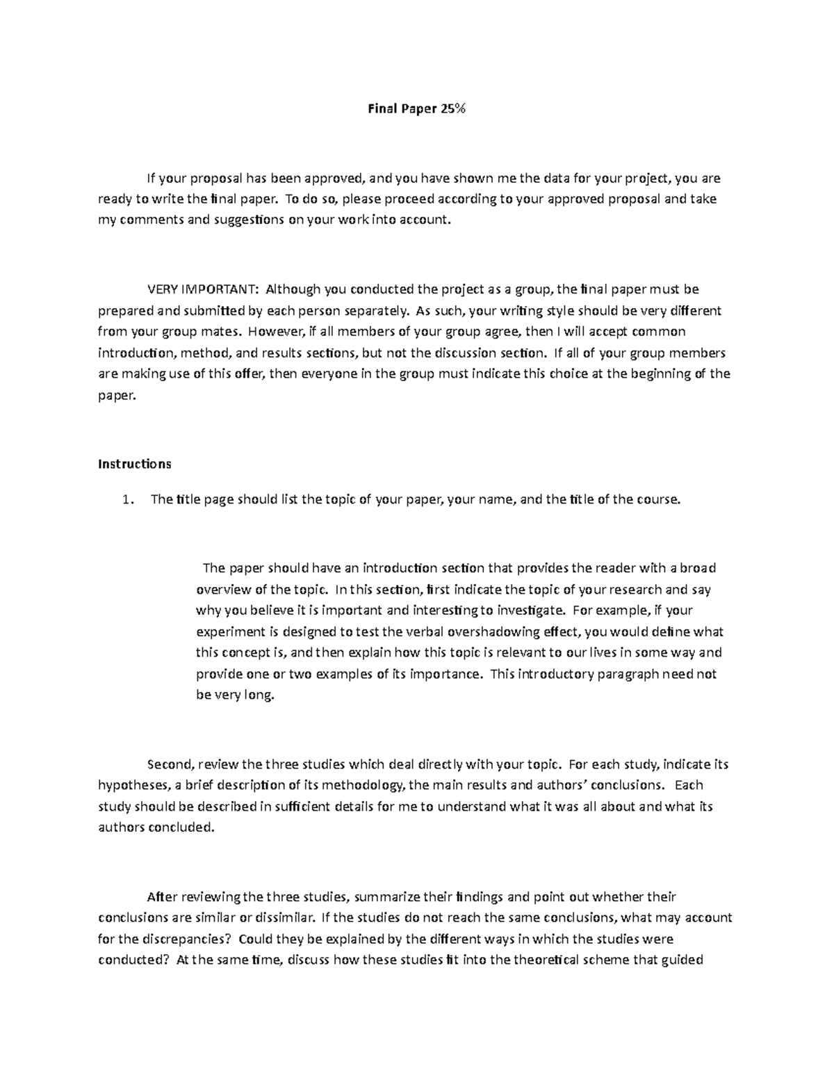 Project report - Final Paper 25% If your proposal has been approved ...