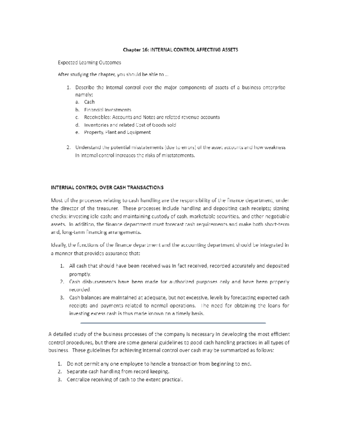 Internal Control Affecting Assets - Accountancy - Studocu